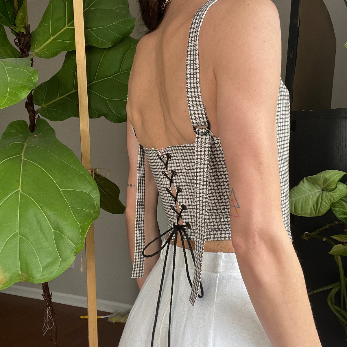 Houndstooth Front Tie Corset – YOYO